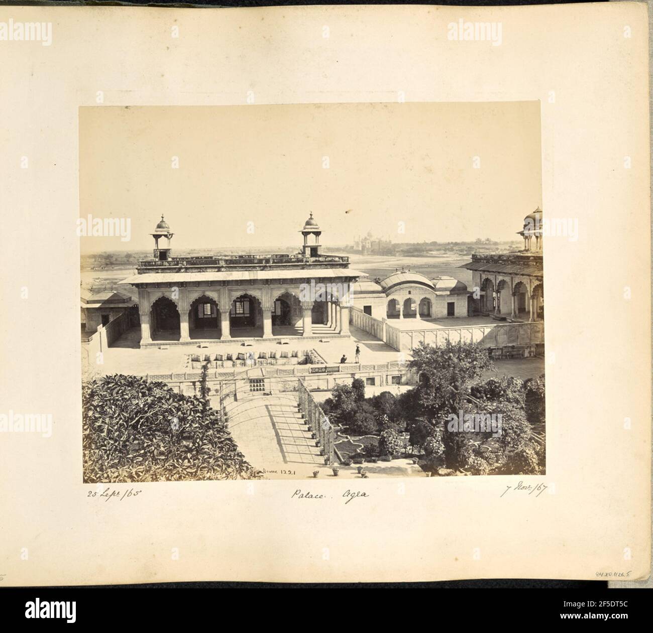 Agra; The Fort, the Palace of Akbar with the Taj in the distance ...