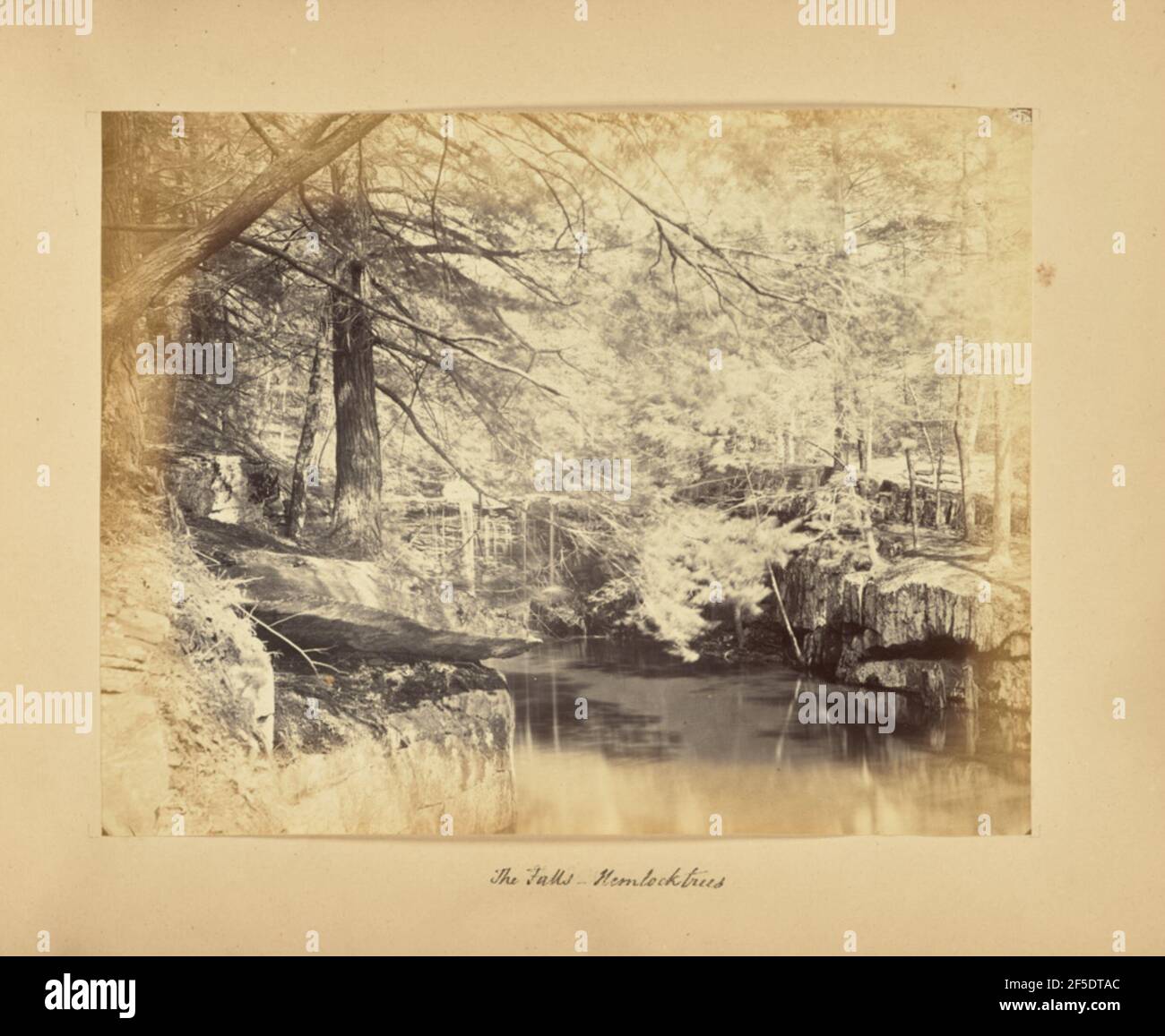 The Falls - Hemlock Trees. View of a river, fed by a waterfall at the ...