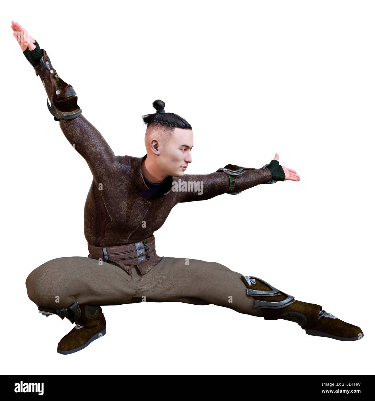 3D rendering of a young Asian man exercising kung fu isolated on white ...