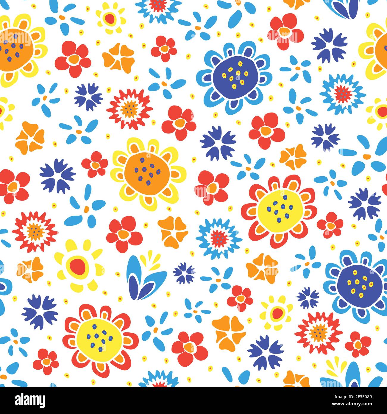 Seamless vector pattern with hand drawn flowers on white background ...
