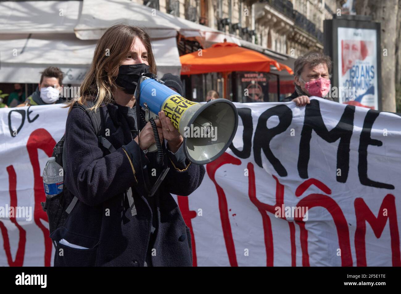 Members of the CGT Spectacle participate in a demonstration to save ...