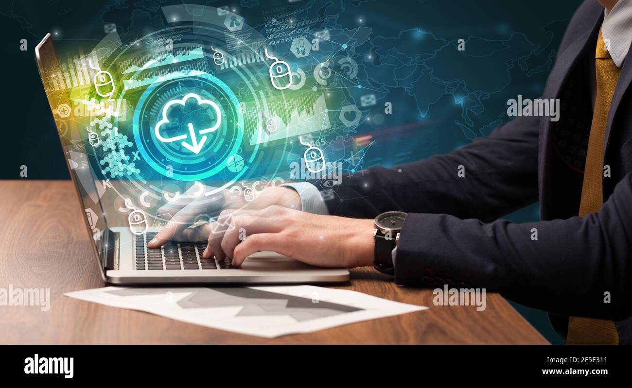Business hand typing on a modern laptop Stock Photo - Alamy