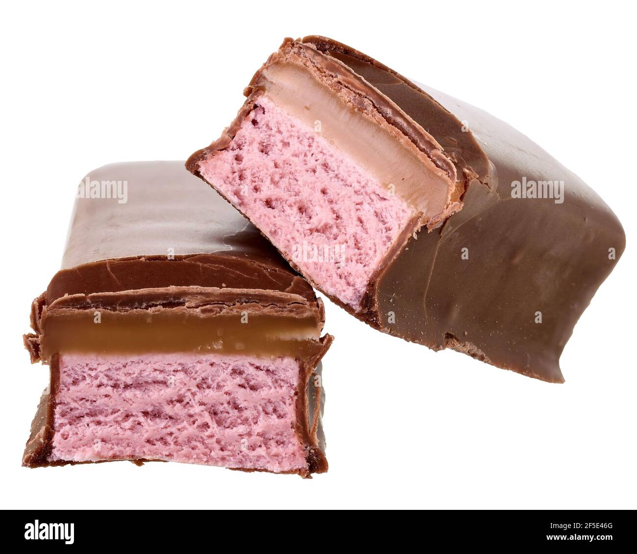 Chocolate bar with fruit berry cream filling isolated on a white ...