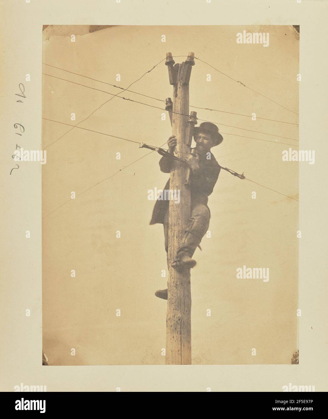 Cutting telegraph wire and connecting the ends, so that the point at ...