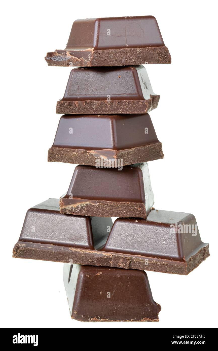 Cubes of chocolate isolated on a white background Stock Photo - Alamy