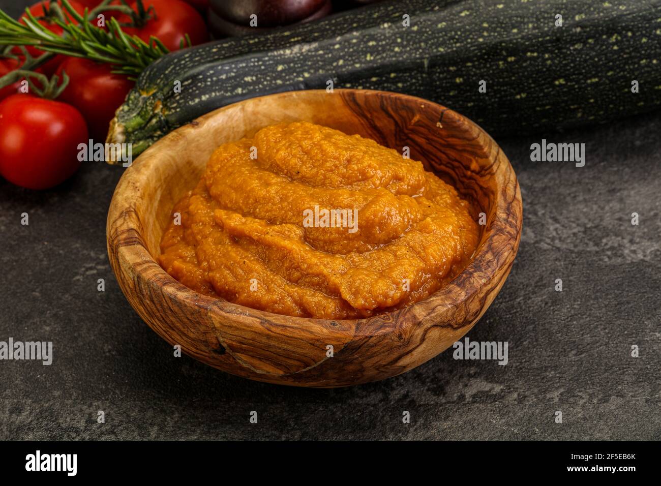 Vegetarian cuisine - Zucchini puree with herbs and spices Stock Photo ...