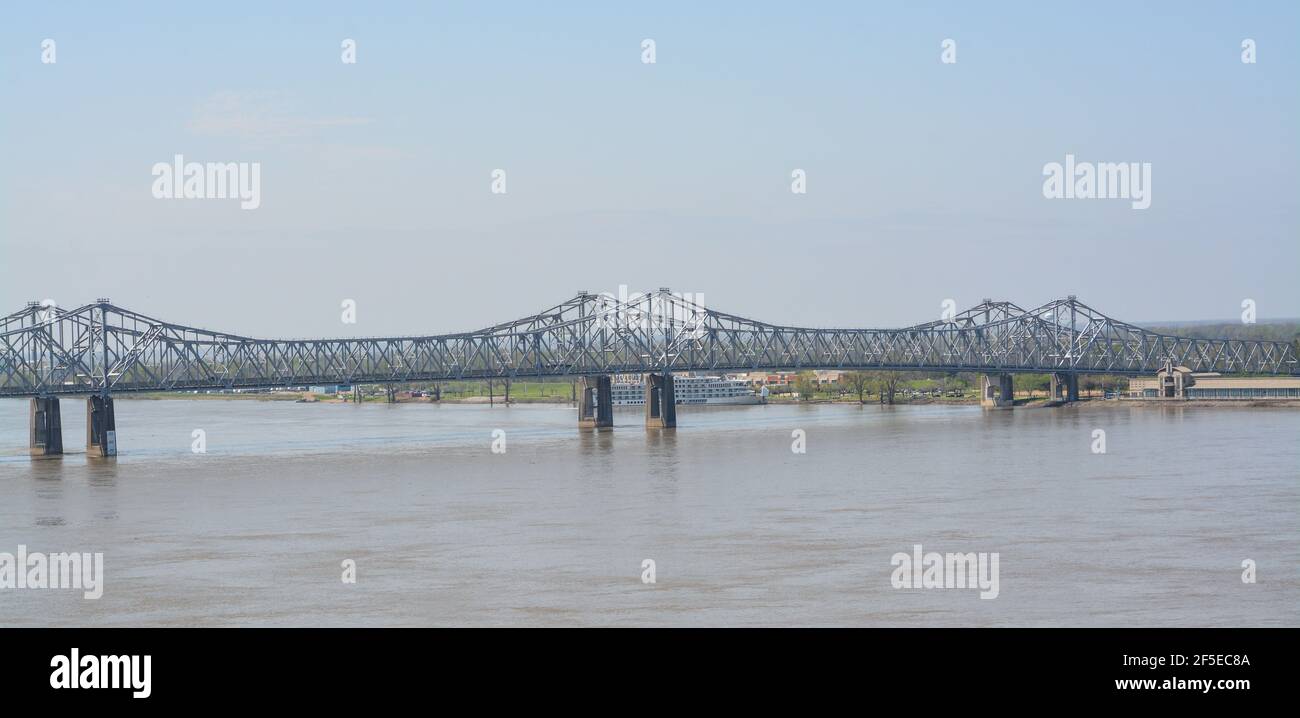 The Natchez Vidalia Bridge spans over the Mississippi River. It is the ...