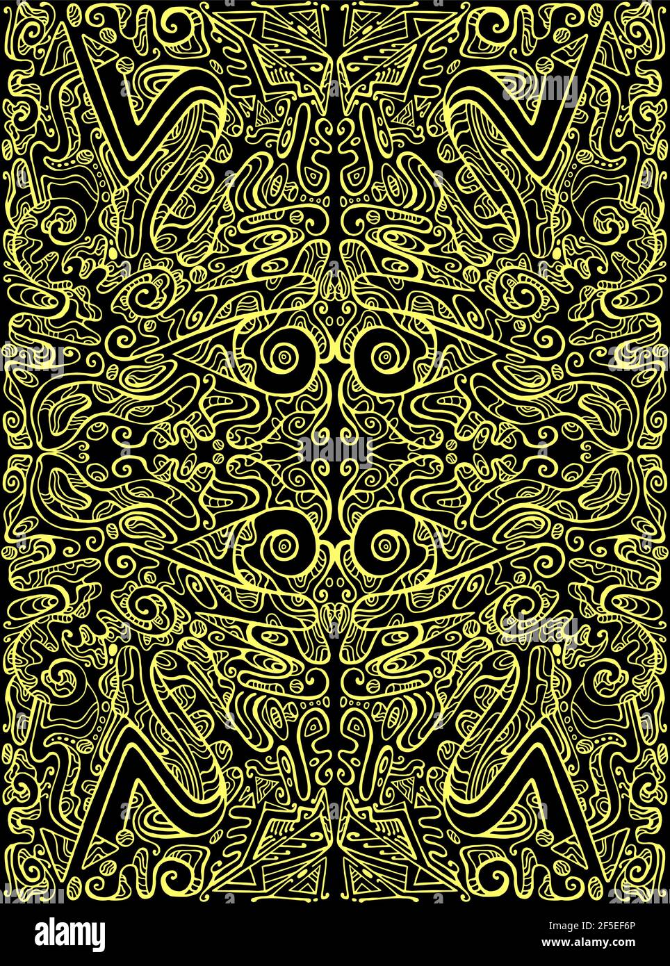 Amazing psychedelic ornamental abstract background, yellow outline ...