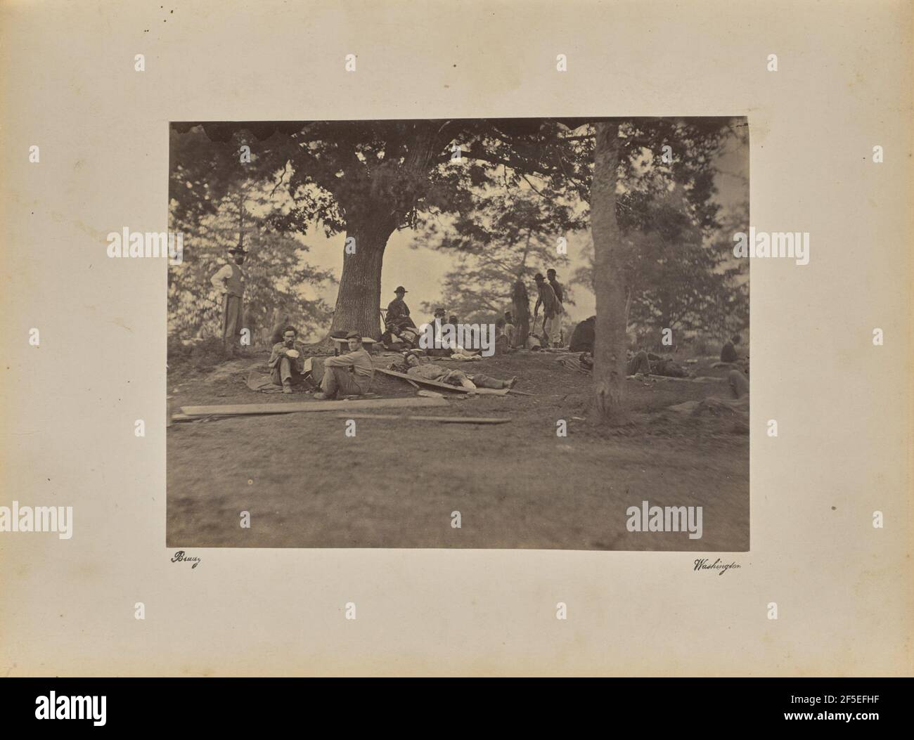 Wounded soldiers under trees, Marye's Heights, Fredericksburg. After ...
