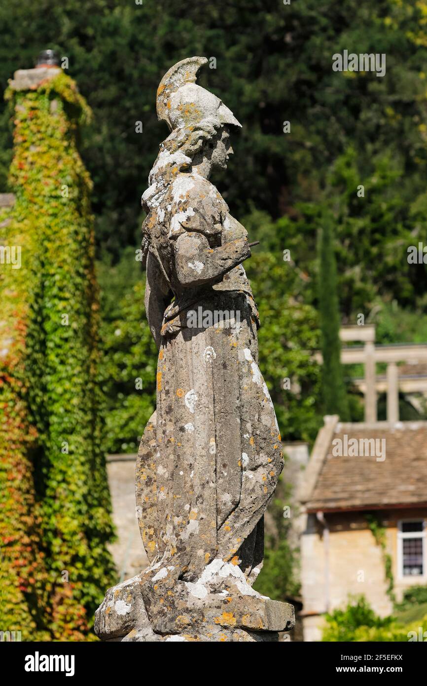 Statue of Britannia on the bridge over the River Frome at Iford Manor ...