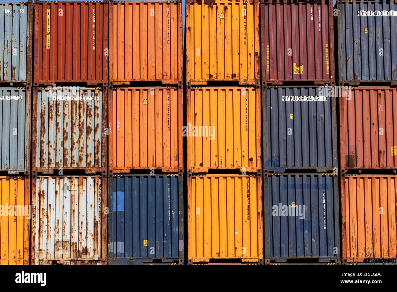 Shipping containers stacked at a port container terminal. Ontario ...