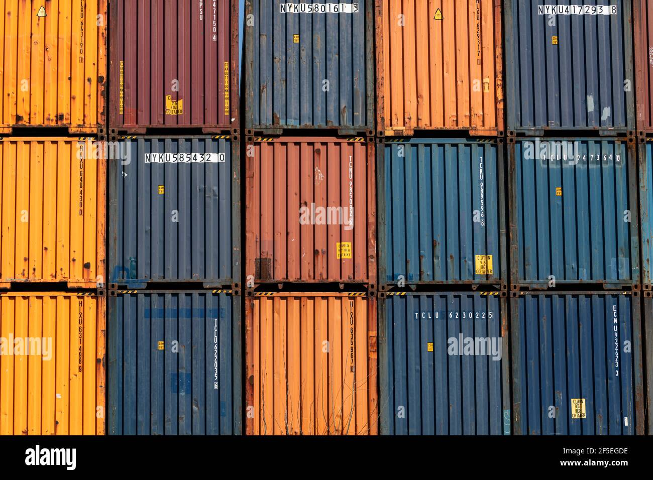 Shipping containers stacked at a port container terminal. Ontario ...