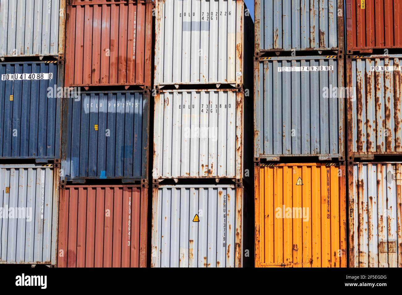 Shipping containers stacked at a port container terminal. Ontario ...