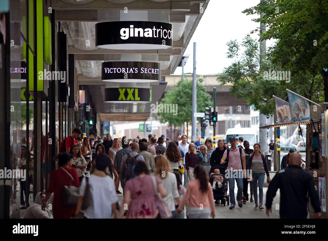 Stockholm, Sweden - July 12, 2020: Swedish consumers on one of the ...