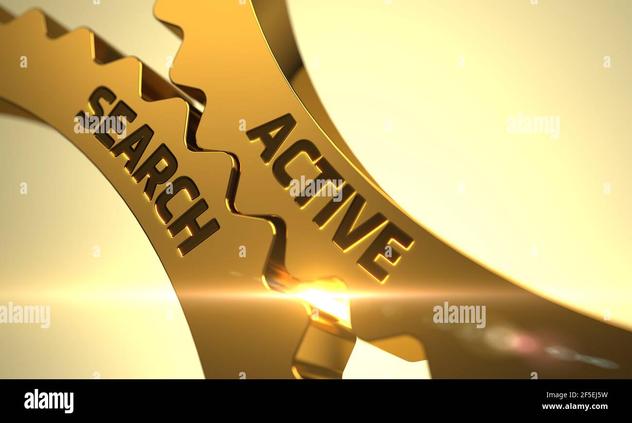 Golden Metallic Cog Gears with Active Search Concept. Active Search ...