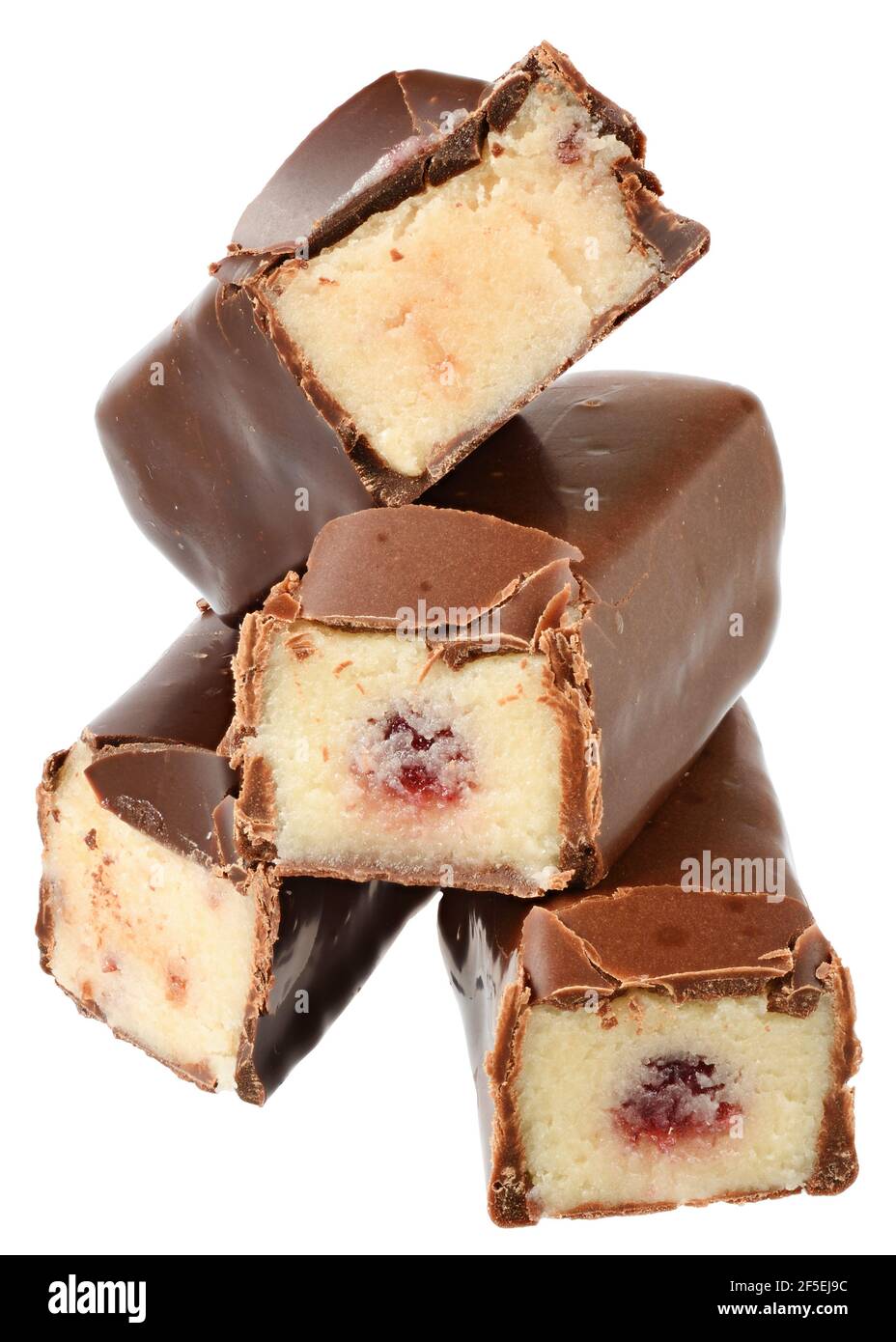Chocolate marzipan bar with fruit filling isolated on a white ...