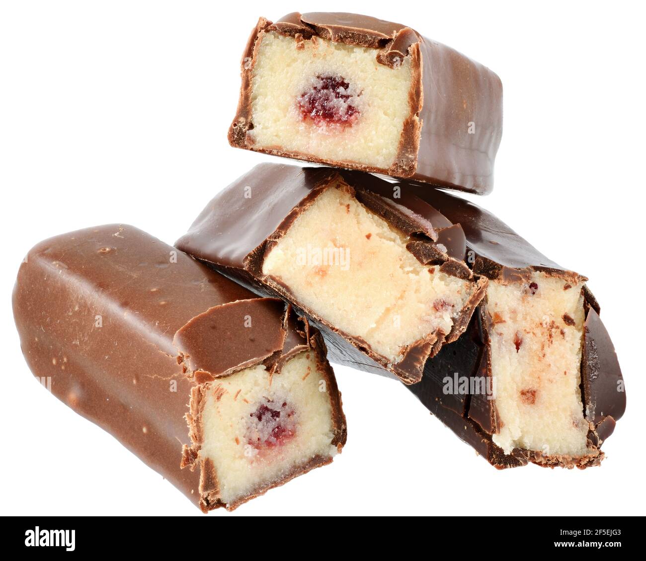 Chocolate marzipan bar with fruit filling isolated on a white ...