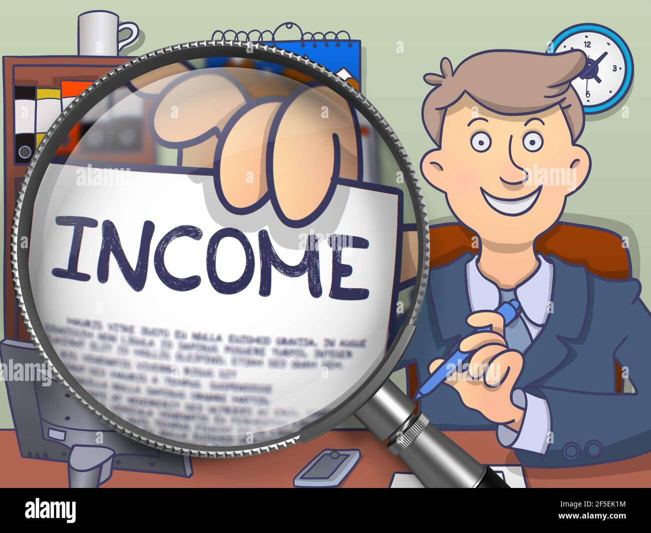 Income through Magnifying Glass. Man Holds Out a Paper with Concept ...