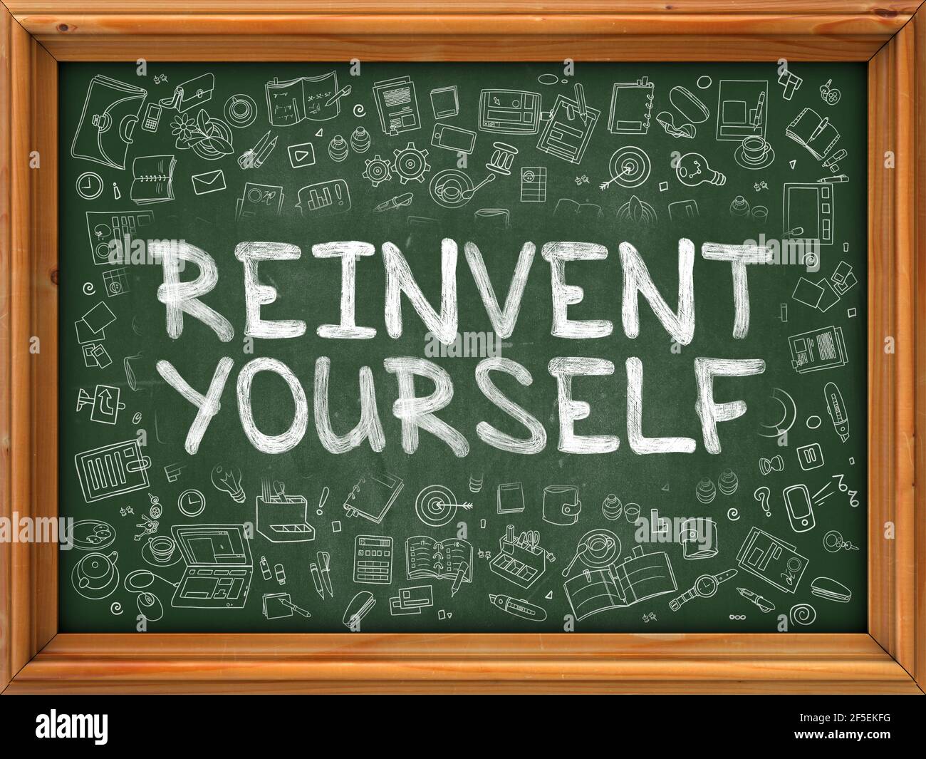 Hand Drawn Reinvent Yourself on Green Chalkboard. Hand Drawn Doodle ...