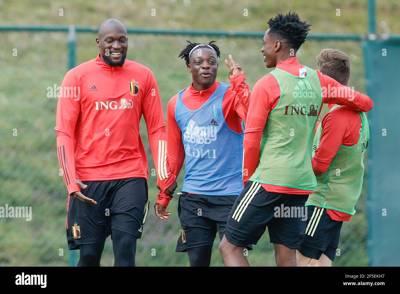 Belgium's Romelu Lukaku and Belgium's Jeremy Doku pictured during a ...