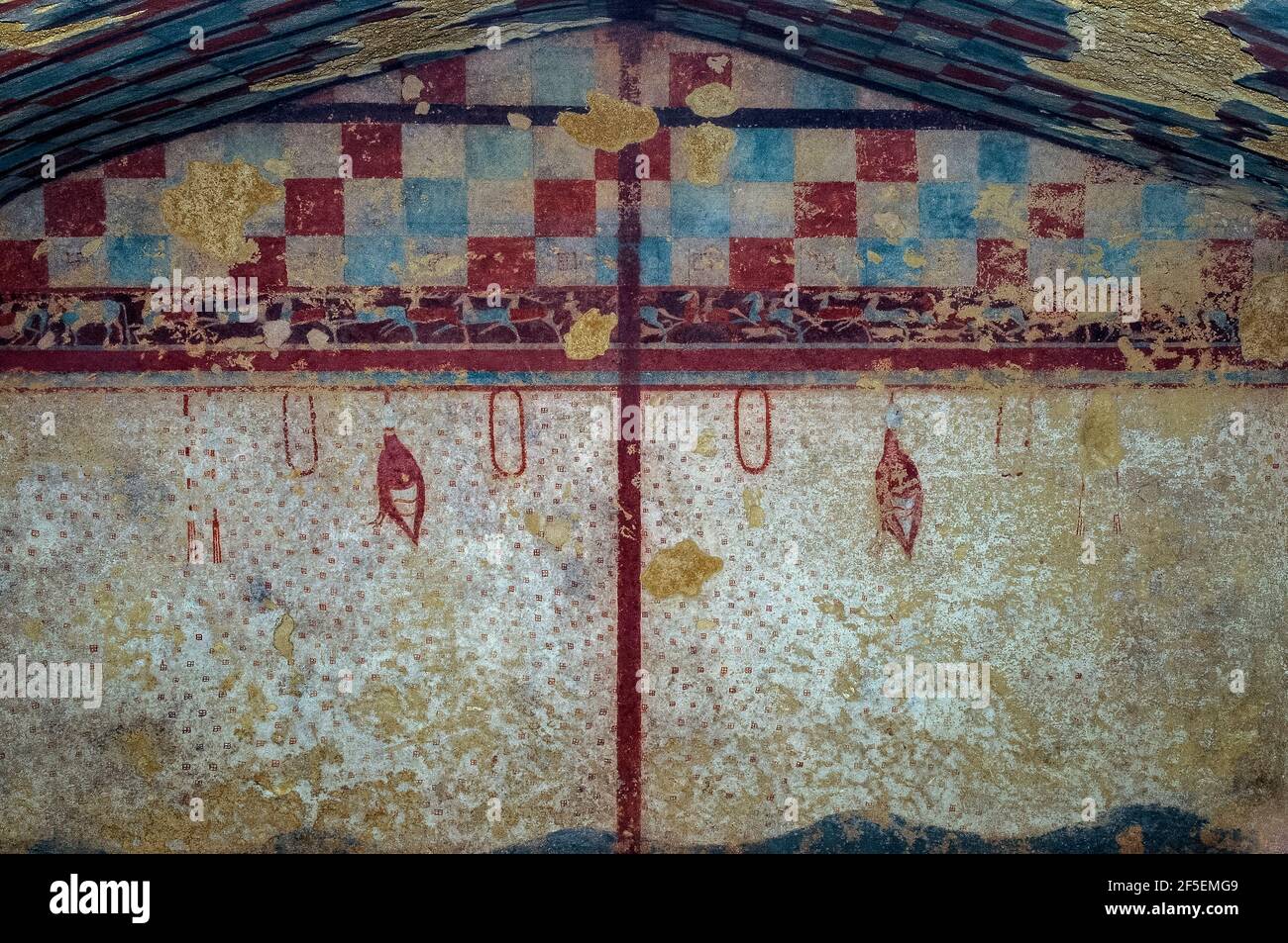 Pre-Roman Etruscan burial chamber, the Tomb of the Hunter, painted to ...