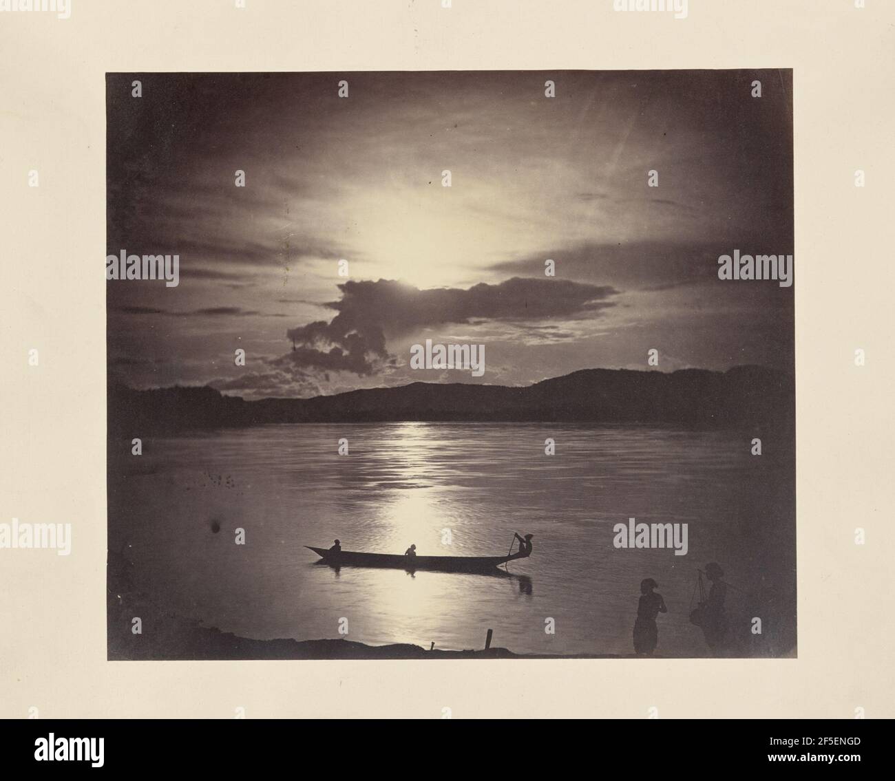 People in a canoe at sunset. Possibly Sir Benjamin Simpson (British ...