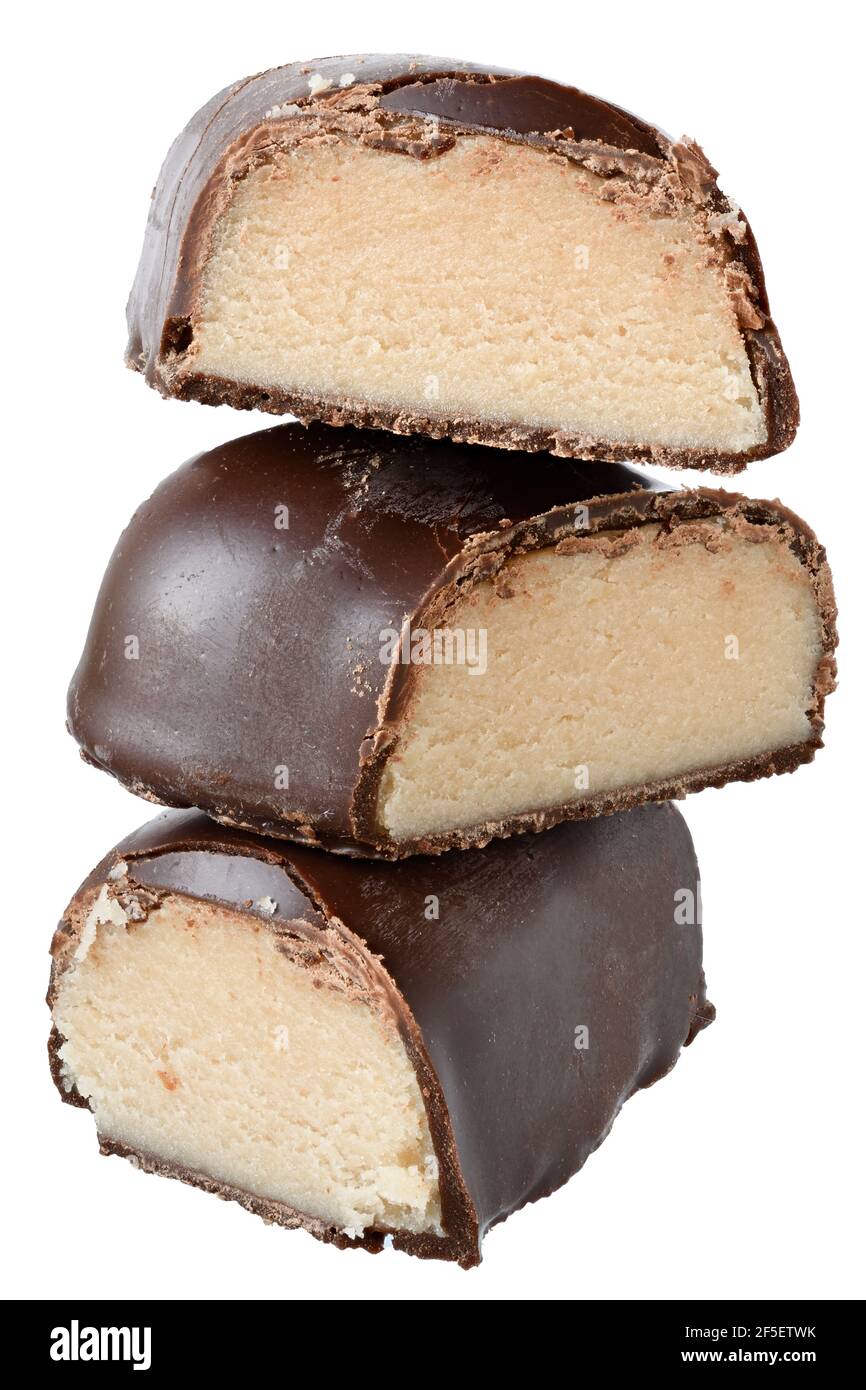 Chocolate marzipan bar isolated on a white background Stock Photo - Alamy
