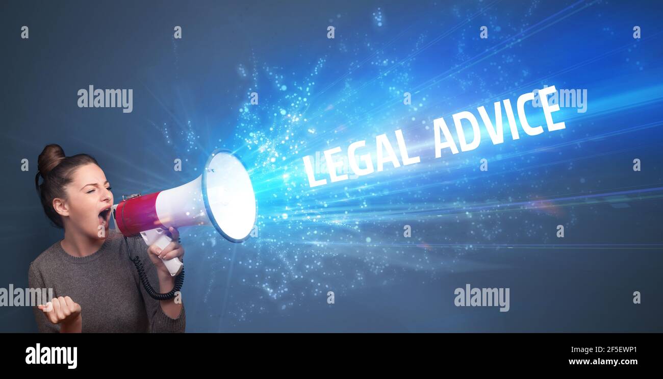 Young person shouting in loudspeaker Stock Photo - Alamy