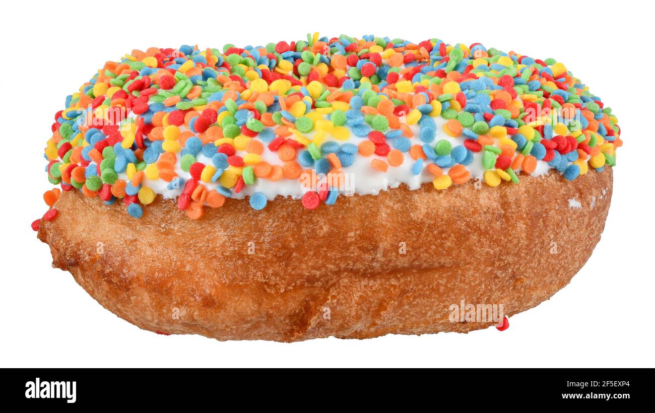 Donut in a multicolored confectionery dressing isolated on a white ...