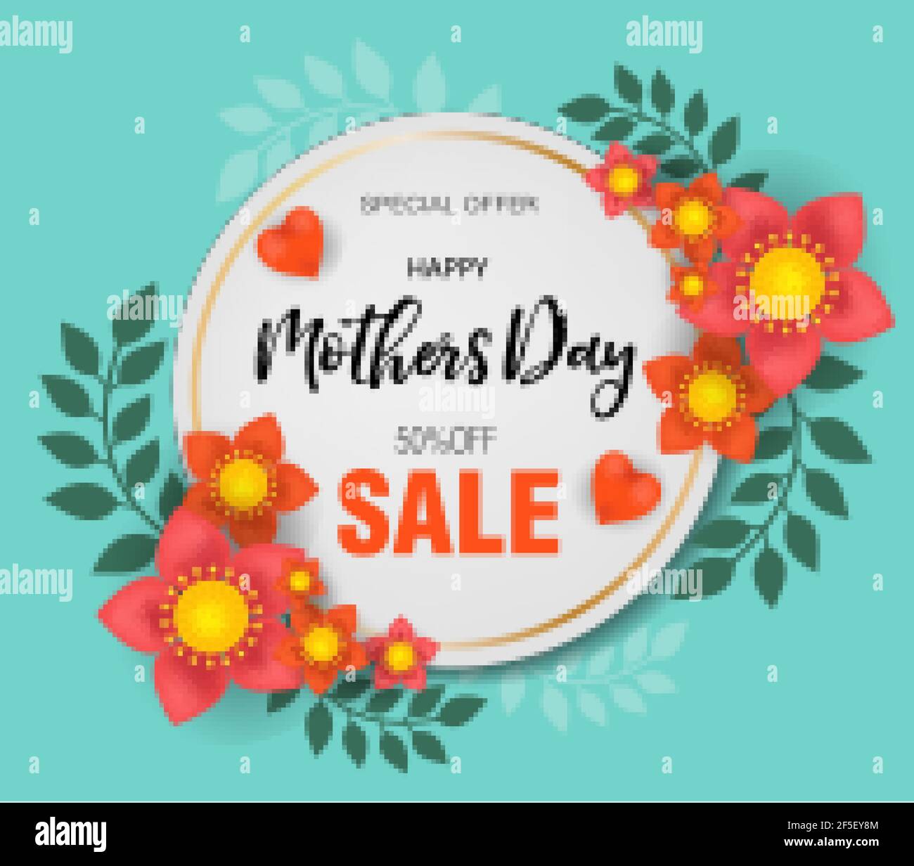 Happy mothers day greeting card with flowers, discount promotion poster ...