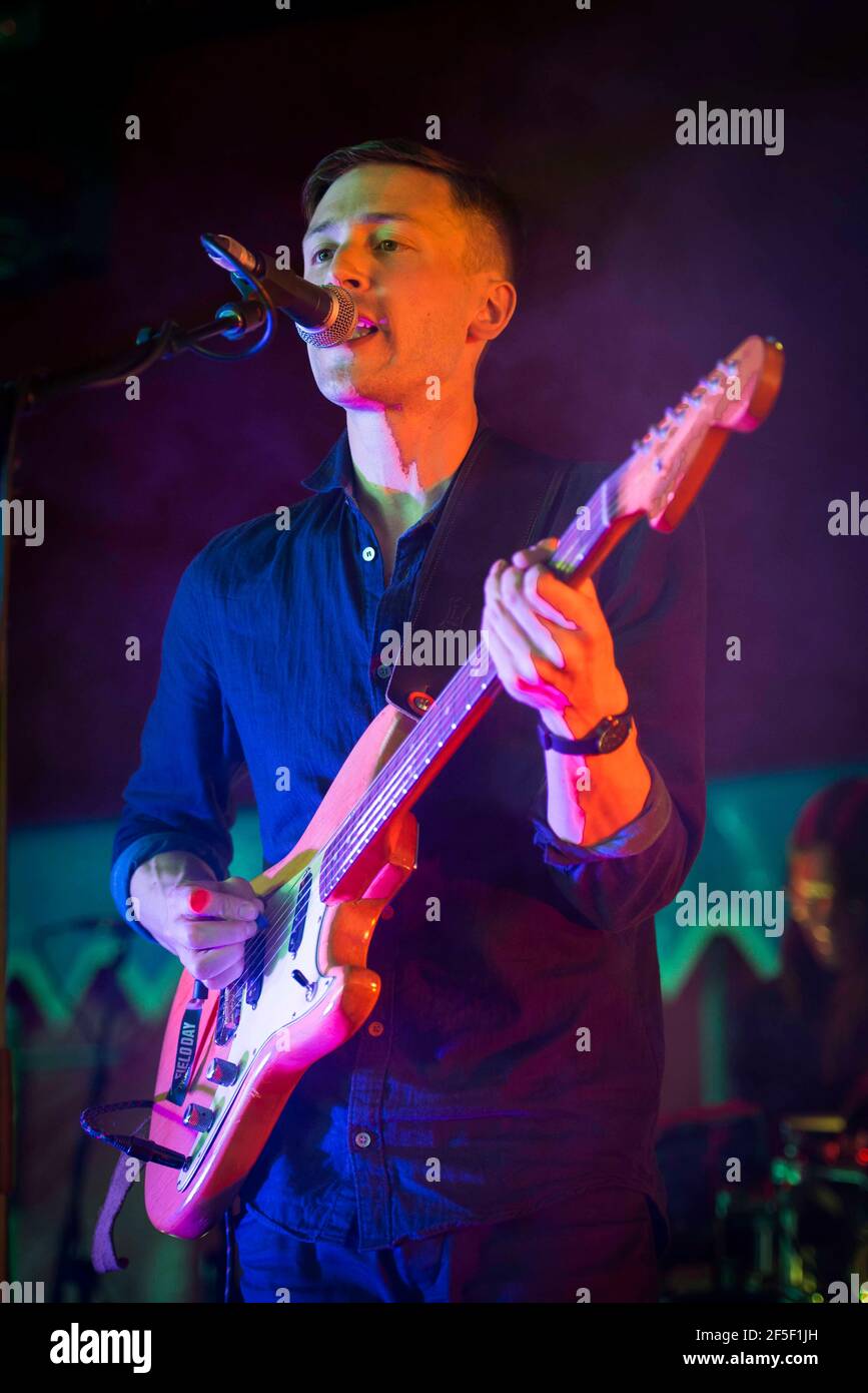 Thomas Sanders of Teleman plays live on stage on day one of Field Day ...