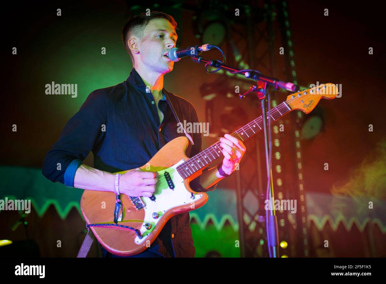 Thomas Sanders of Teleman plays live on stage on day one of Field Day ...