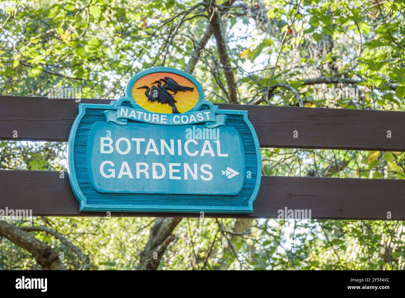Florida Spring Hill Nature Coast Botanical Gardens sign entrance Stock ...