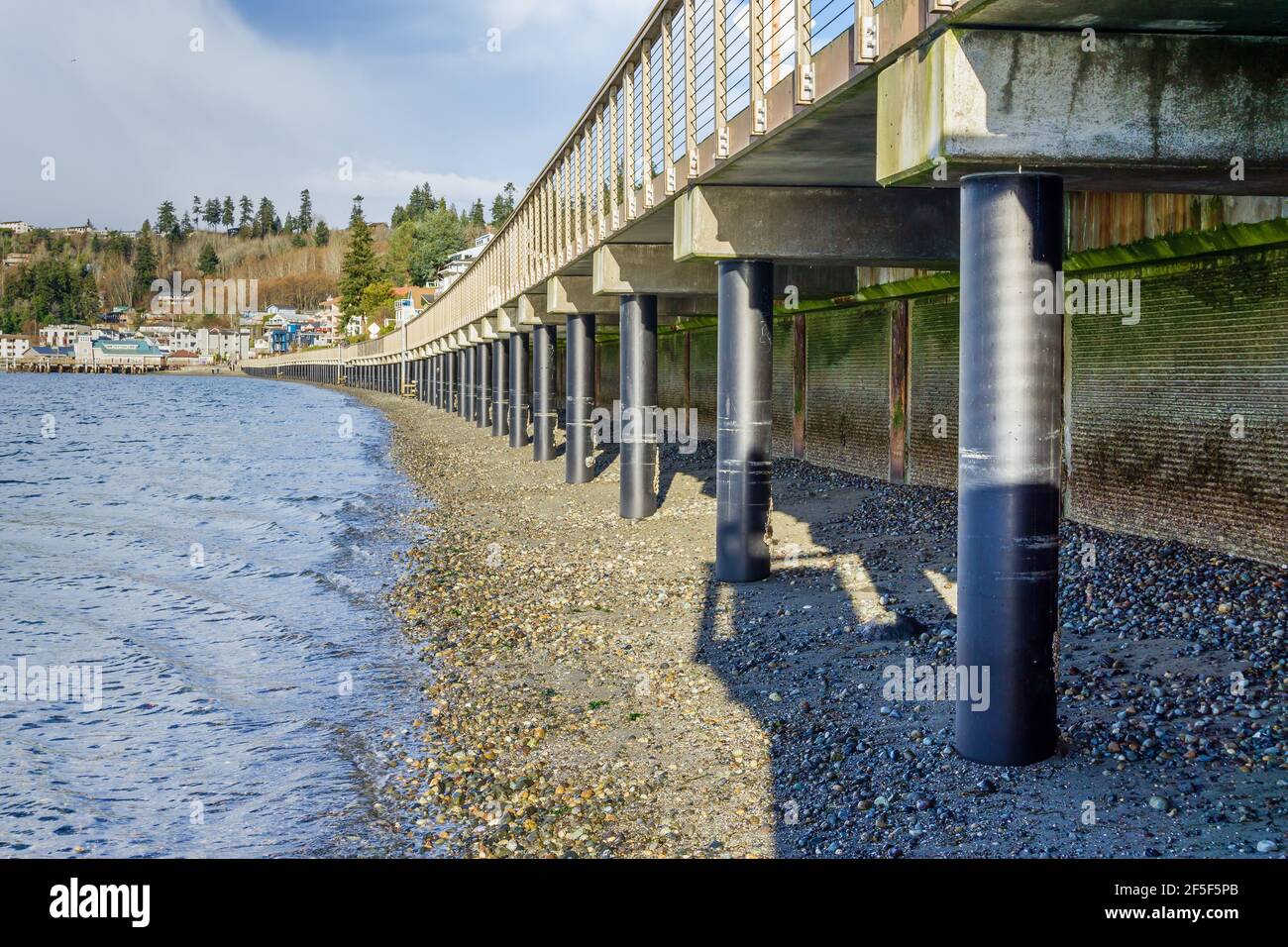 a View from under the boardwalk at Redondo Beach, Washington Stock ...