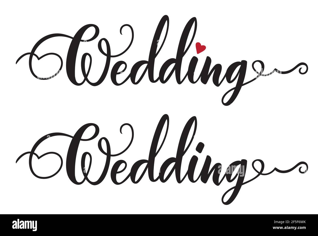 Handwritten Wedding with flourish art decoration. Brush pen lettering ...