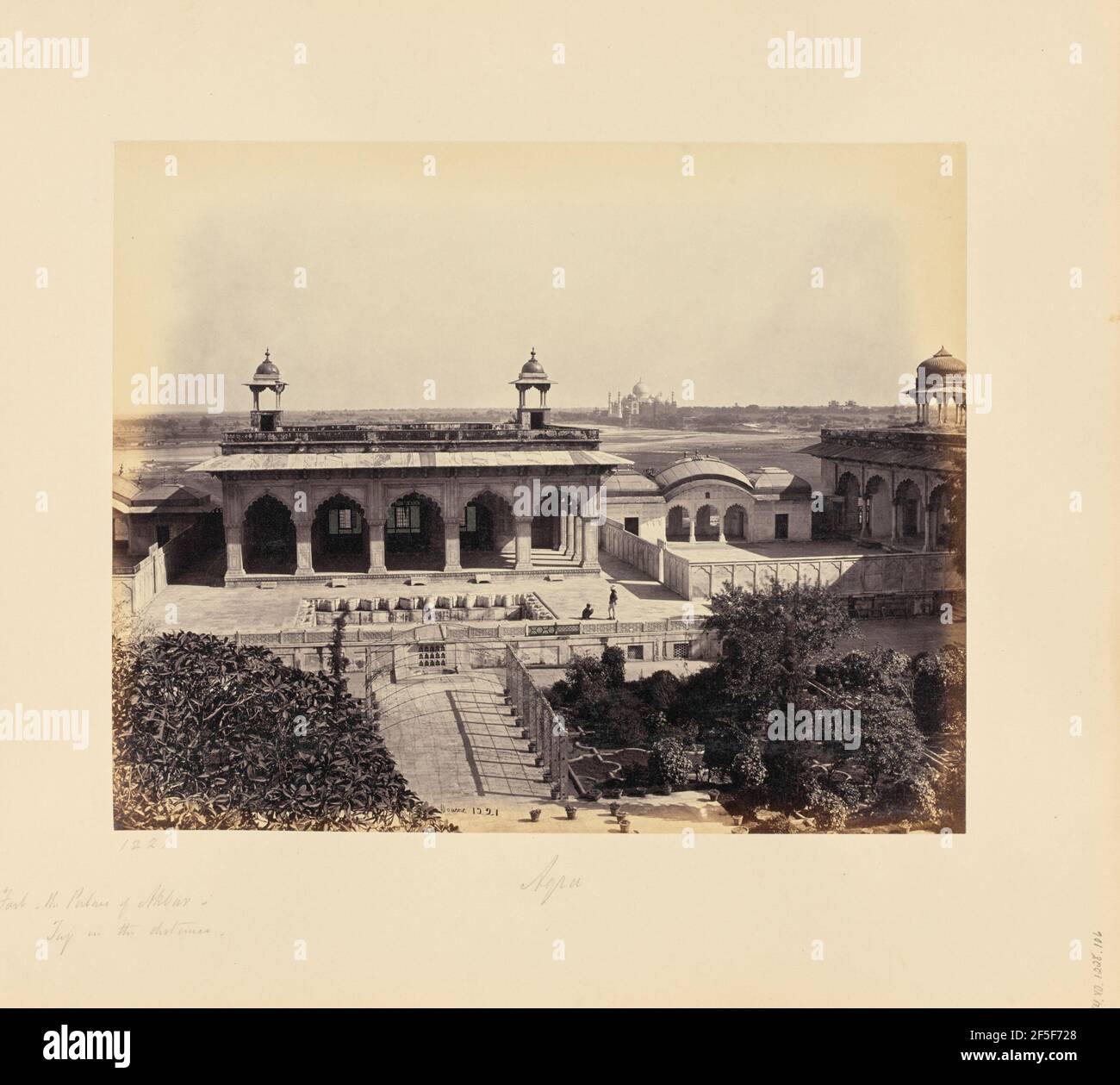 Agra; The Fort, the Palace of Akbar with the Taj in the Distance ...