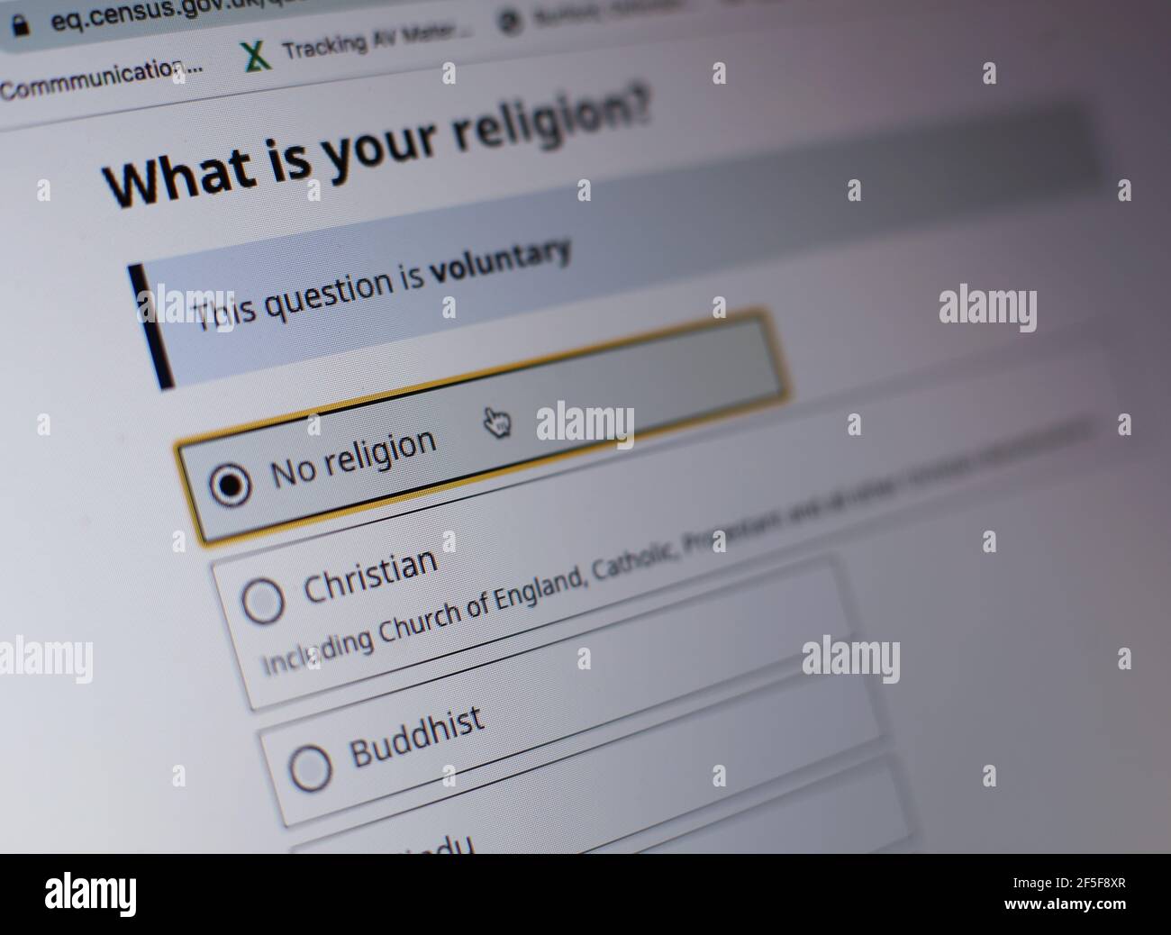 A question about religion during the online Census 2021 questionnaire ...