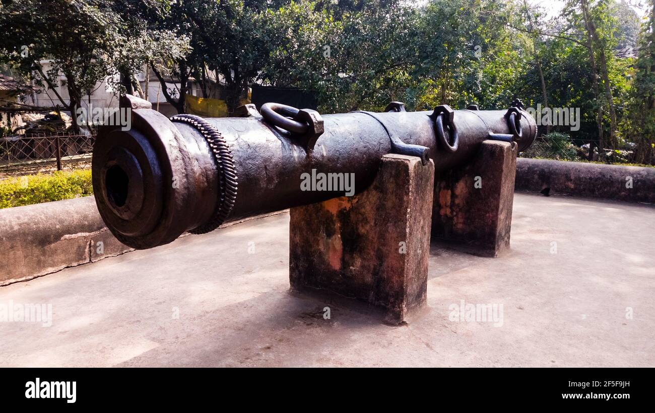 Murshidabad, West Bengal, India - January 2018: A stone cannon called ...