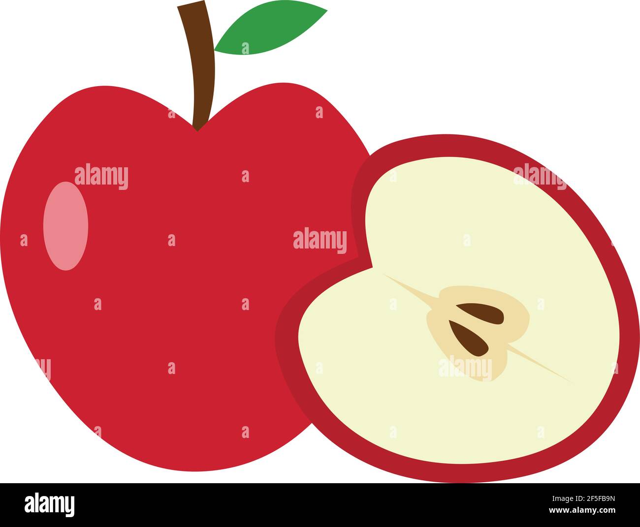 Red apple illustration with cut apple vector isolated on white ...