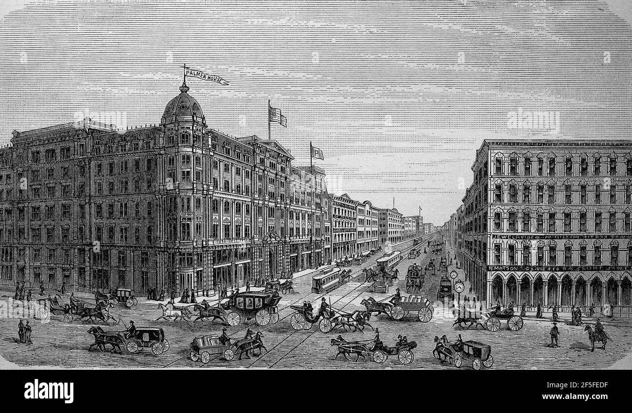 State Street in Chicago, USA, in 1880 / Die State-Street in Chicago ...