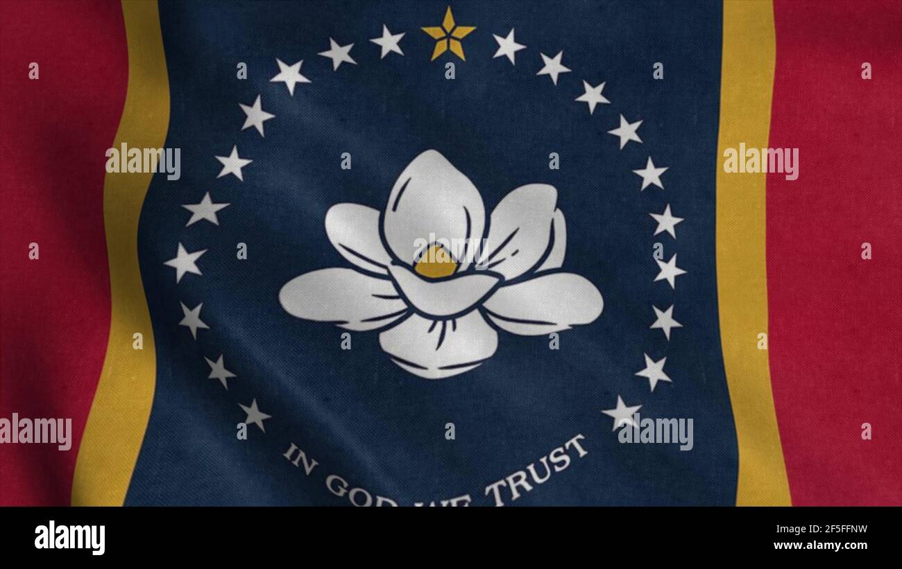 New Mississippi state flag, Magnolia Flag. Flag waving in the wind. 3d ...