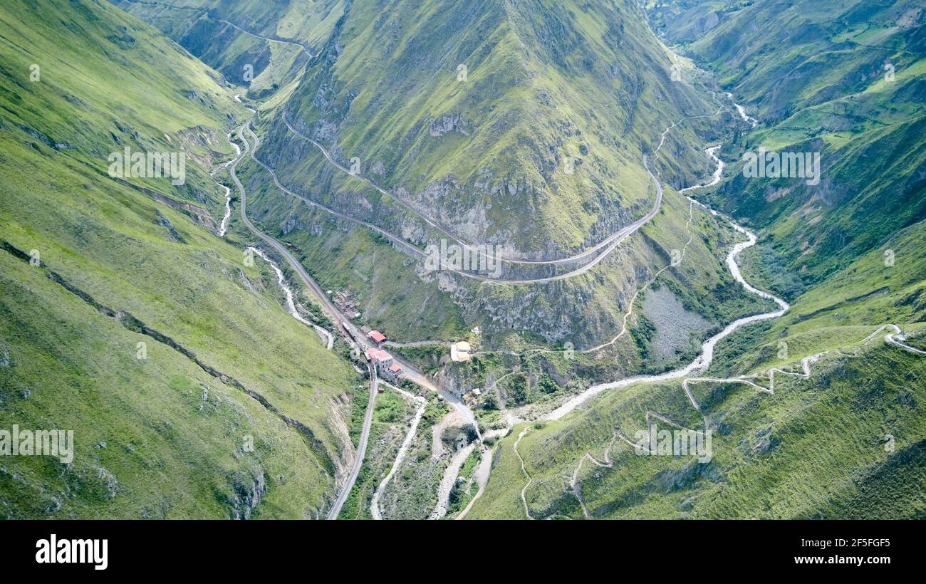 Aerial of Nariz del Diablo, devil’s nose, a famous railroad track in ...