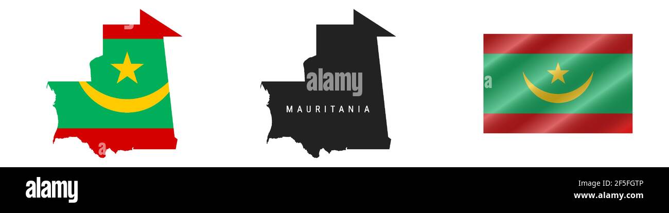Mauritania Map With Masked Flag Detailed Silhouette Waving Flag