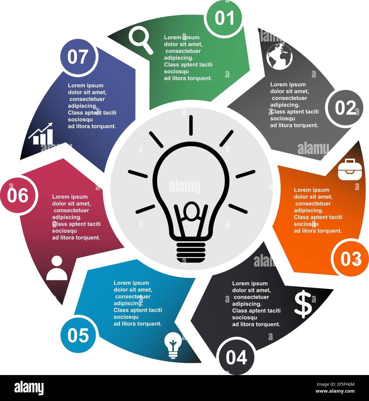 7 step vector element in seven colors with labels, infographic diagram ...