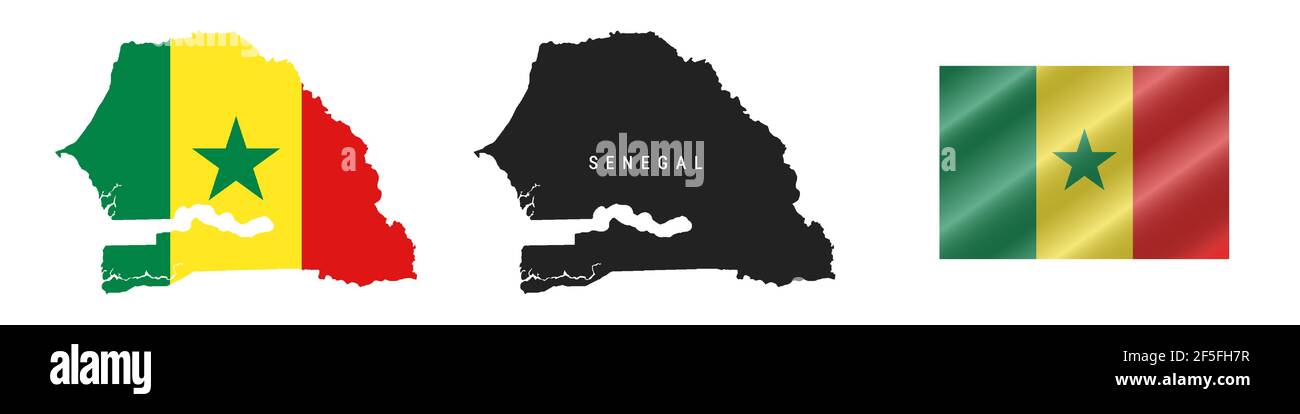 Senegal. Map with masked flag. Detailed silhouette. Waving flag. Vector illustration isolated on ...