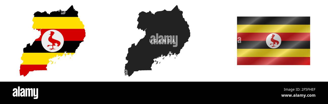 Uganda. Map with masked flag. Detailed silhouette. Waving flag. Vector illustration isolated on ...