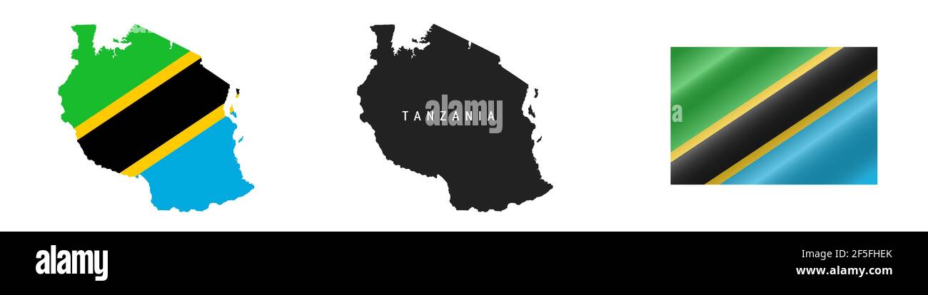 Tanzania Map With Masked Flag Detailed Silhouette Waving Flag
