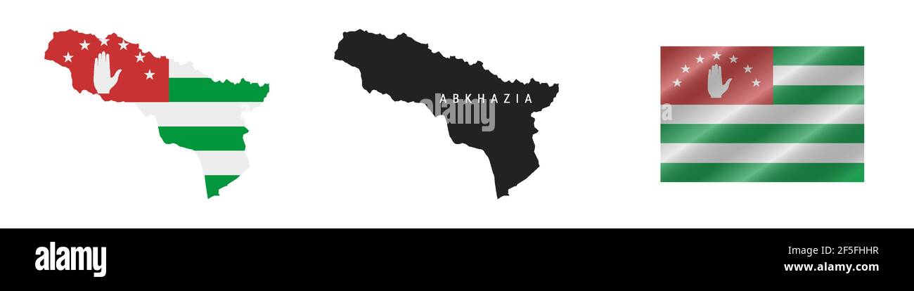Abkhazia. Map with masked flag. Detailed silhouette. Waving flag ...