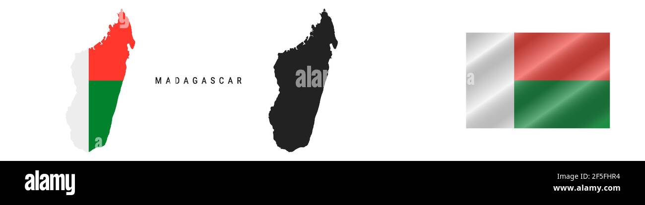 Madagascar. Map with masked flag. Detailed silhouette. Waving flag ...