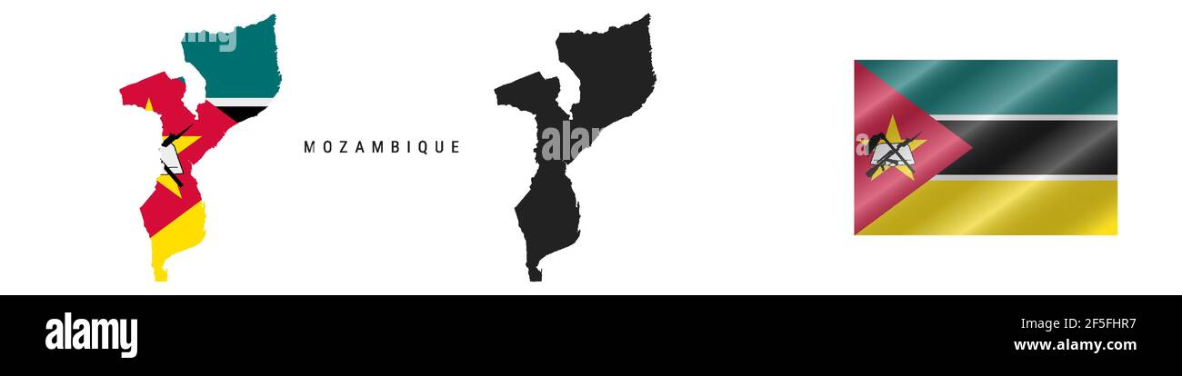 Mozambique Map With Masked Flag Detailed Silhouette Waving Flag